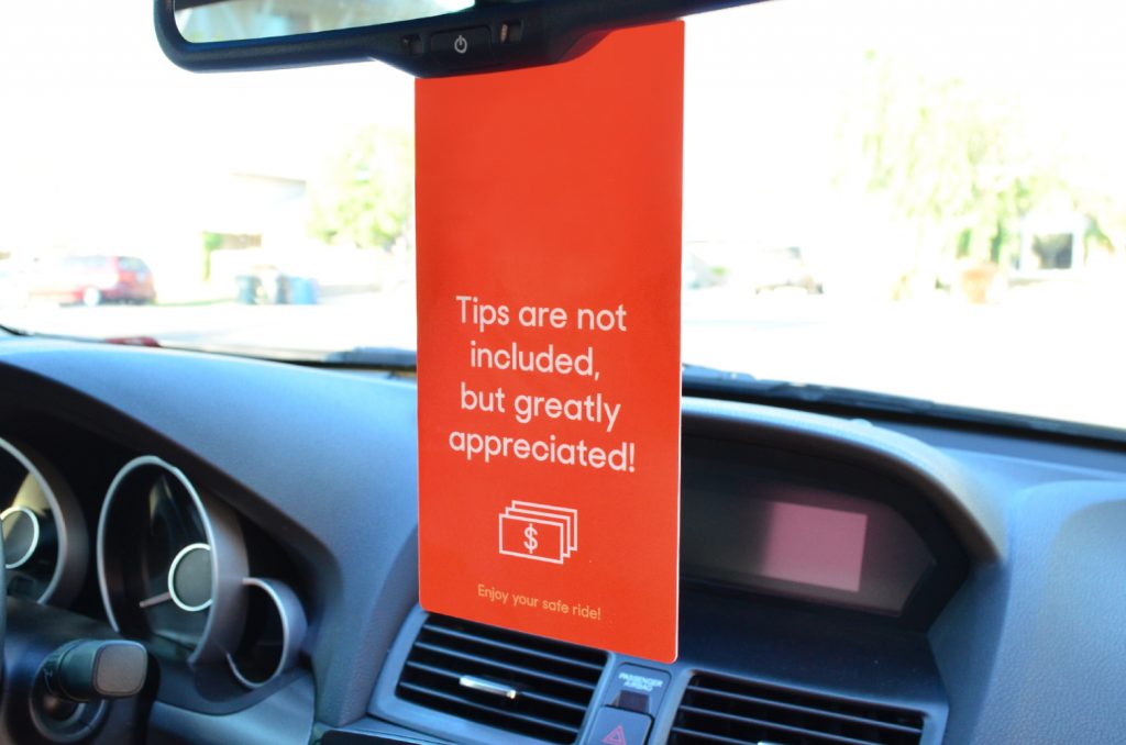 Uber Lyft mirror hang tag Tips Appreciated sign to encourage customer ...